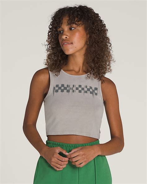 Checkerboard Fitted Crop Tank Top En London Fog Beige Vans Ca