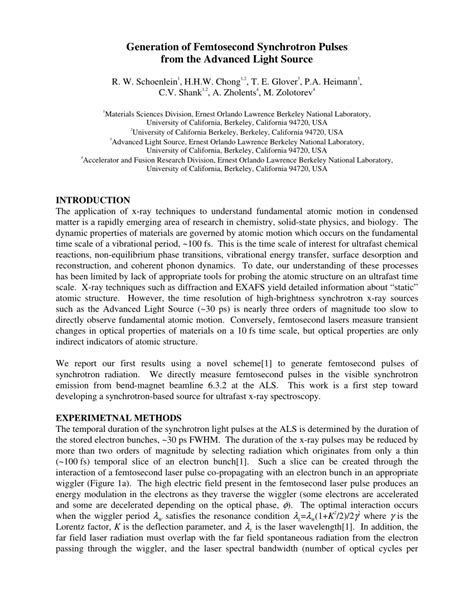 Pdf Generation Of Femtosecond Synchrotron Pulses From The Advanced
