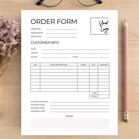 Editable Custom Order Form Template Printable Small Business Form