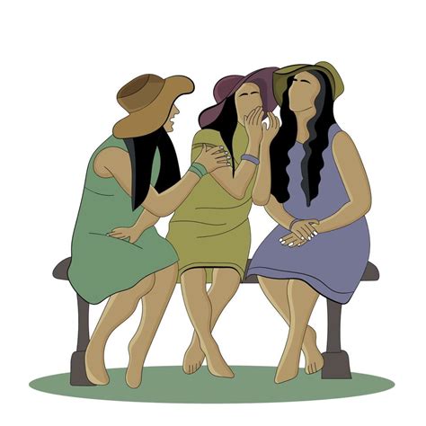 Flat Design Of Three Girls Wearing Hats Sitting On A Bench And Talking