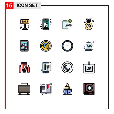 16 Universal Flat Color Filled Lines Set For Web And Mobile Applications Winner Medal App
