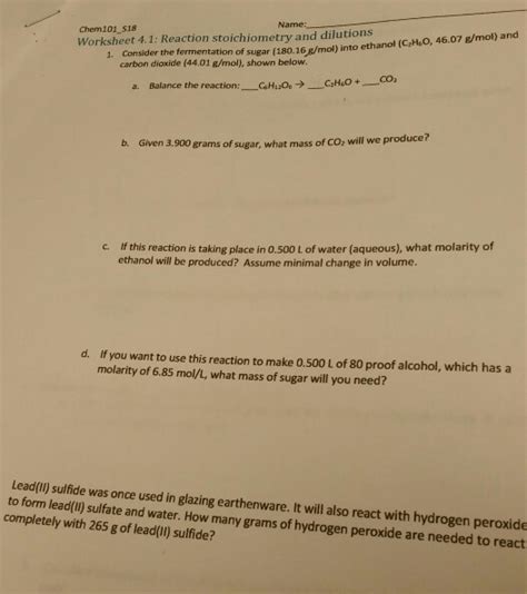 Solved Name Chem101 S18 Worksheet 4 1 Reaction