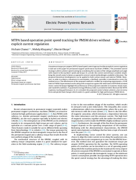 Pdf Mtpa Based Operation Point Speed Tracking For Pmsm Drives Without