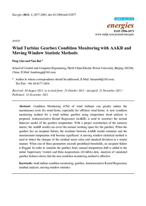 Pdf Wind Turbine Gearbox Condition Monitoring With Aakr And Moving Window Statistic Methods