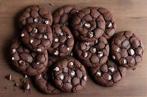 Premium Ai Image Chocolate Round Cookies On A Wooden Backg