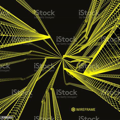 연결 구조입니다 와이어 프레임 벡터 일러스트입니다 추상적인 배경입니다 미래 기술 스타일입니다 3 차원 관점 그리드입니다 3차원