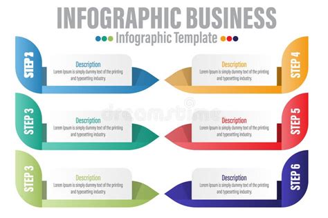 6 Steps Six 6 Option Paper Note Shape Elements With Steps Road Map