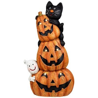 Northlight Lighted Stacked Jack O Lanterns With Ghost And Black Cat