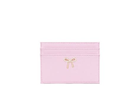 Pink Leather Card Holder Pink Card Holder Gold Bow Pink Card Holder