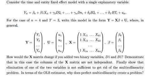 consider the time and entity fixed effect model with