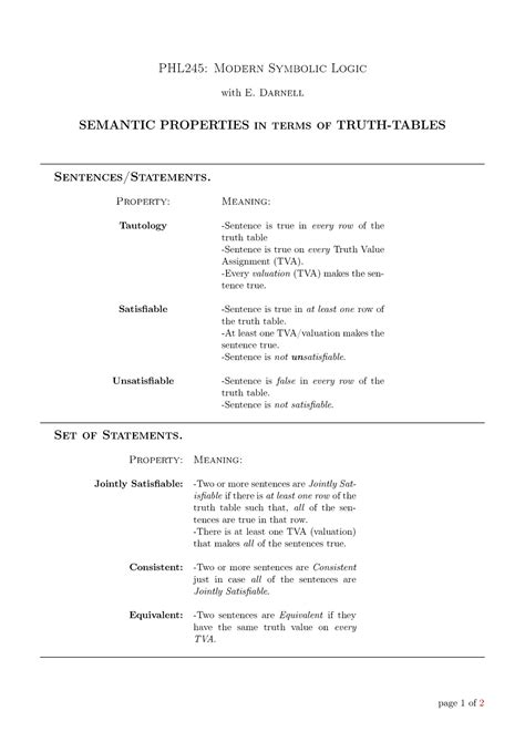 semantic properties with truth tables phl245 modern symbolic logic