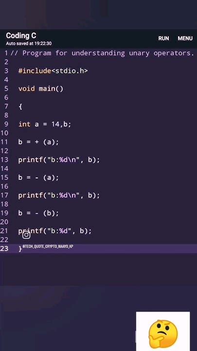 Program For Understanding Unary Operators In C Programming Coding