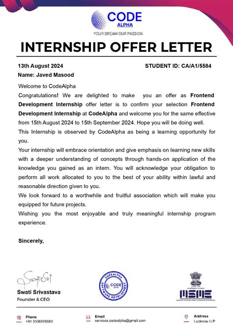 Mohd Javed On Linkedin Internship Careergrowth Techjourney Bca