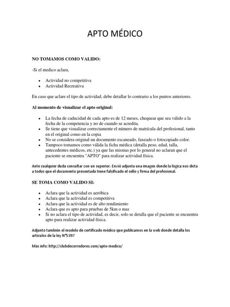 Requisitos Para Certificado Médico Apto Pdf