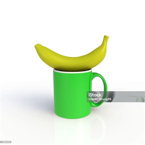 흰색 배경에 고립 된 녹색 커피 컵과 바나나 응용 프로그램 디자인에 대 한 서식 파일을 비웃는 다 전시 장비입니다 로고의 배치에 대 한 서식 파일을 설정 합니다 3d