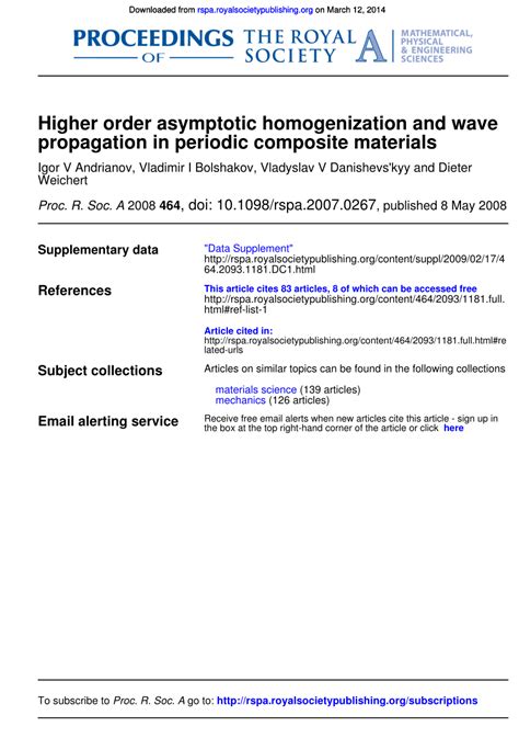 Pdf Higher Order Asymptotic Homogenization And Wave Propagation In Periodic Composite Materials