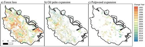Maps Of A Forest Loss B Expansion Of Oil Palm And C Pulpwood Download Scientific Diagram