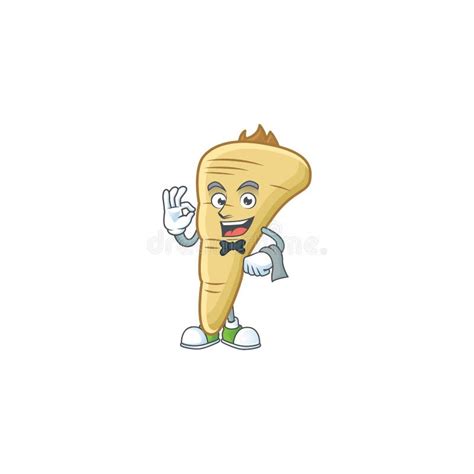 Parsnip Cartoon Character As A Waiter Look Stock Vector Illustration