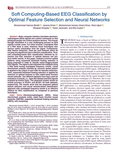 Soft Computing Based Eeg Classification By Optimal Feature Selection And Neural Networks Pdf