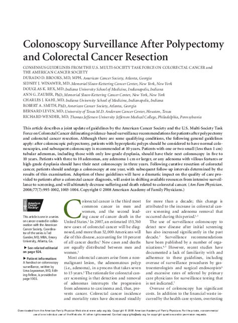 Pdf Colonoscopy Surveillance After Polypectomy And Colorectal Cancer Resection