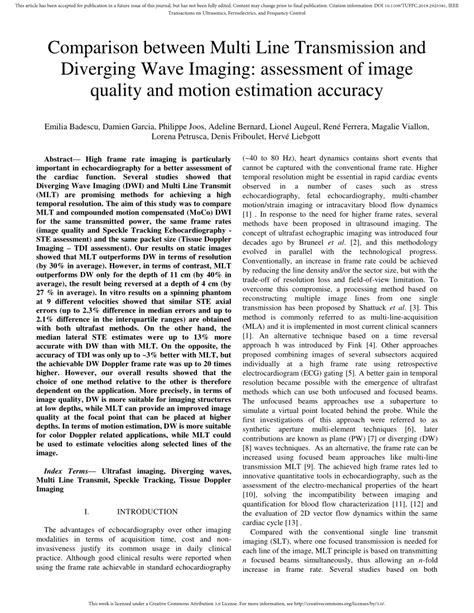 Pdf Comparison Between Multiline Transmission And Diverging Wave Imaging Assessment Of Image
