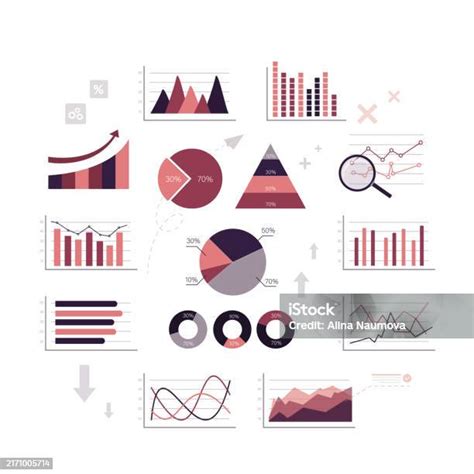 원형 삼각형 상승 하락 및 백분율 차트 비즈니스 진행 상황 및 회귀를 보여주는 그래프 통계 표현을 위한 추상적인 가상 요소 세트 그래프에 대한 스톡 벡터 아트 및 기타