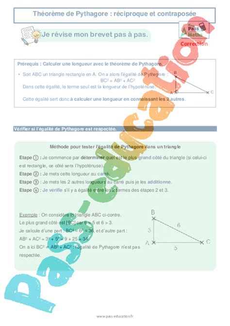 Réciproque Et Contraposée Théorème De Pythagore Avec Mon Pass Maths