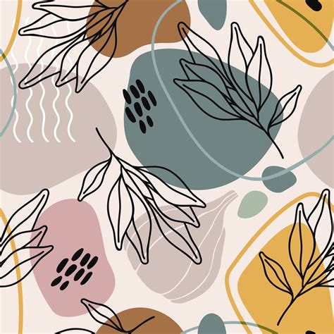 Contemporary Boho Seamless Pattern Abstract Organic Shapes Tropical