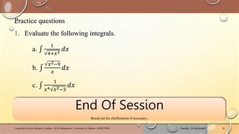 Integrals Involving Powers Of Tan And Trig Substitution Pptx