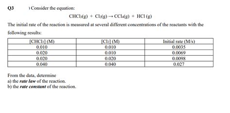 Solved Q3 Consider The Equation Chcl3 G Cl2 G → Ccl4 G