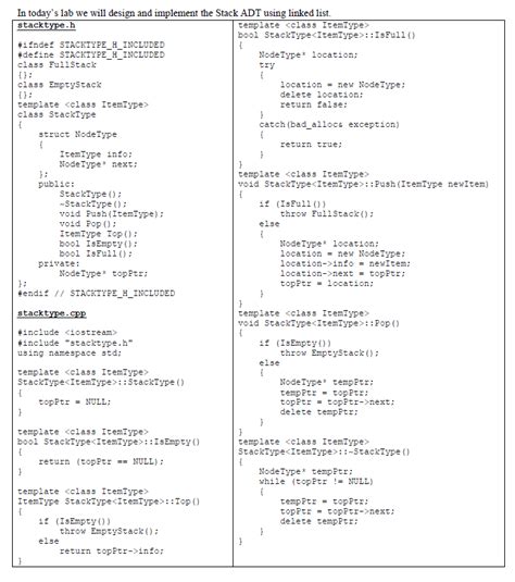 Solved In Todays Lab We Will Design And Implement The Stack