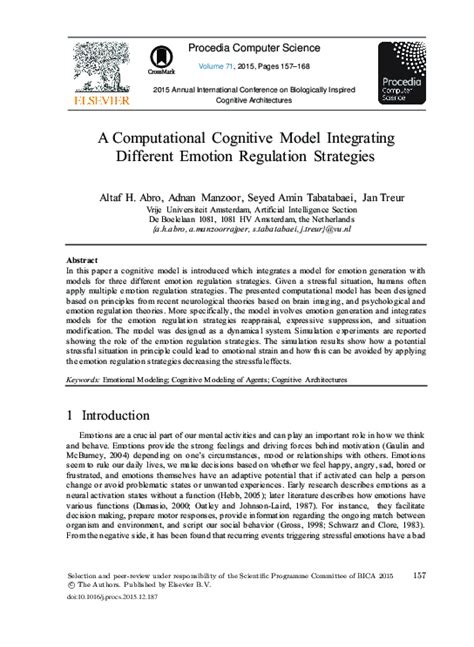 Pdf A Computational Cognitive Model Integrating Different Emotion