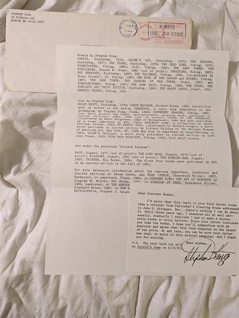 Here S My Automated Response Letter From The Man Himself R Stephenking