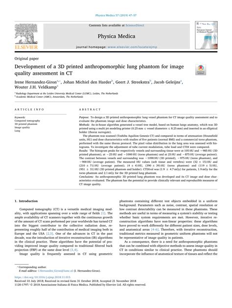Pdf Development Of A 3d Printed Anthropomorphic Lung Phantom For