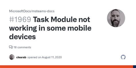 Task Module Not Working In Some Mobile Devices · Issue 1969 · Microsoftdocsmsteams Docs · Github