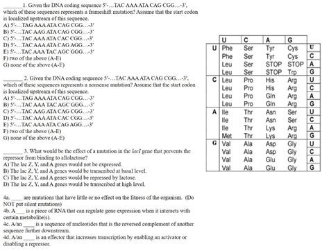 solved 1 given the dna coding sequence 5 tac aaa ata