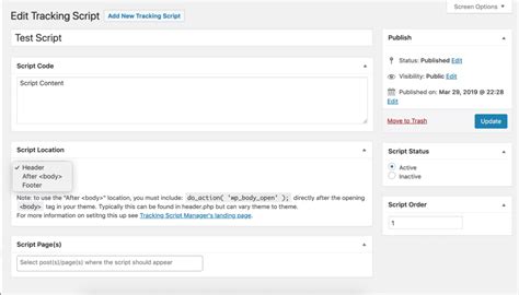 tracking scripts manager add scripts to your wordpress website
