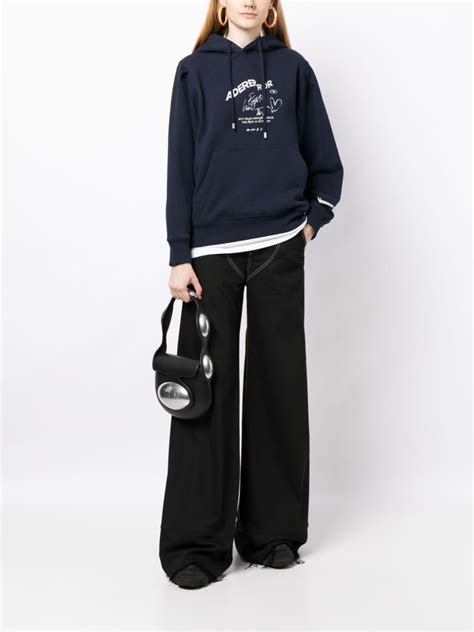 Ader Error Logo刺绣棉连帽衫 In Navy Modesens