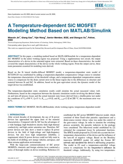 A Temperature Dependent Sic Mosfet Modeling Method Based On