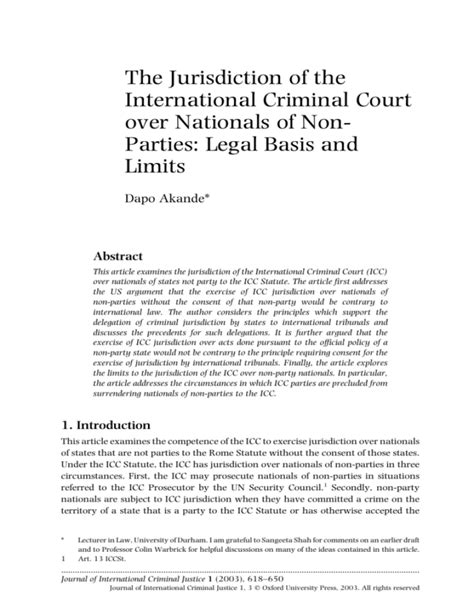 The Jurisdiction Of The International Criminal Court