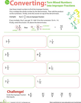 Introduction To Improper Fractions Education Com