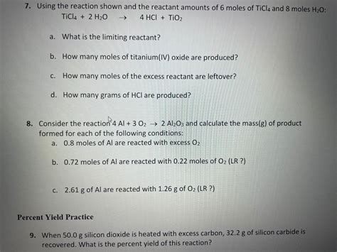 Solved 7 Using The Reaction Shown And The Reactant Amounts Chegg Com
