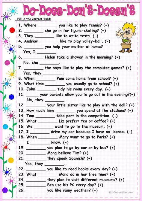 Do Does Dont Doesnt Worksheet Free Esl Printable Worksheets Made