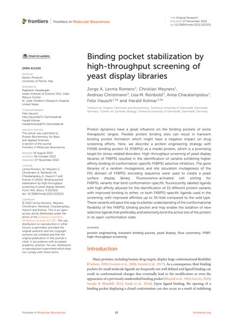 Pdf Binding Pocket Stabilization By High Throughput Screening Of