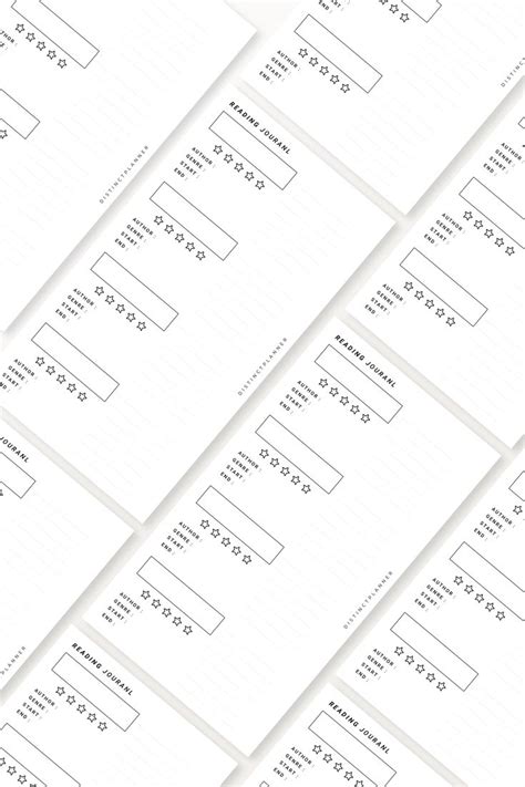 Personal Reading Journal Printable Inserts Book Review Log Minimal Template Reading Summary