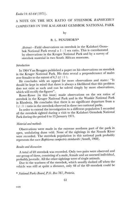 Pdf A Note On The Sex Ratio Of Steenbok Raphicerus Campestrts In The
