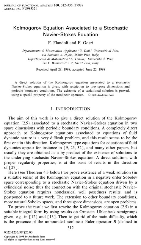 Pdf Kolmogorov Equation Associated To A Stochastic Navierstokes Equation
