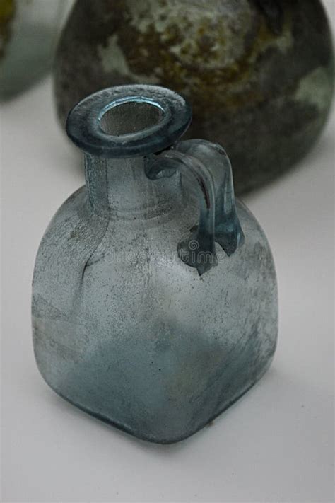 Blue Coloured Ancient Glass Rectangular Shaped Juglet From 1st To 3rd