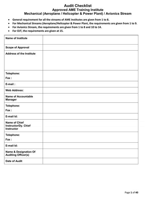 Printable Aviation Security Audit Checklist Template Templates Resume
