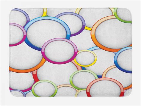 Geometric Bath Mat Abstract Chained Colorful Bubbles And Circles Round Patterns Contemporary